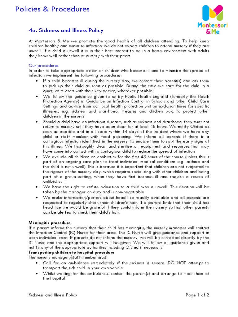 4a Sickness and Illness Policy | PDF | Infection | Preschool