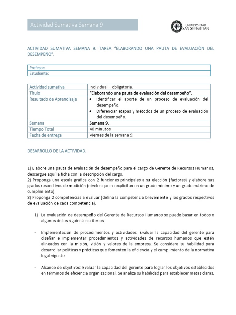 Tarea - Semana 9 FVN | PDF | Gestión de recursos humanos | Evaluación