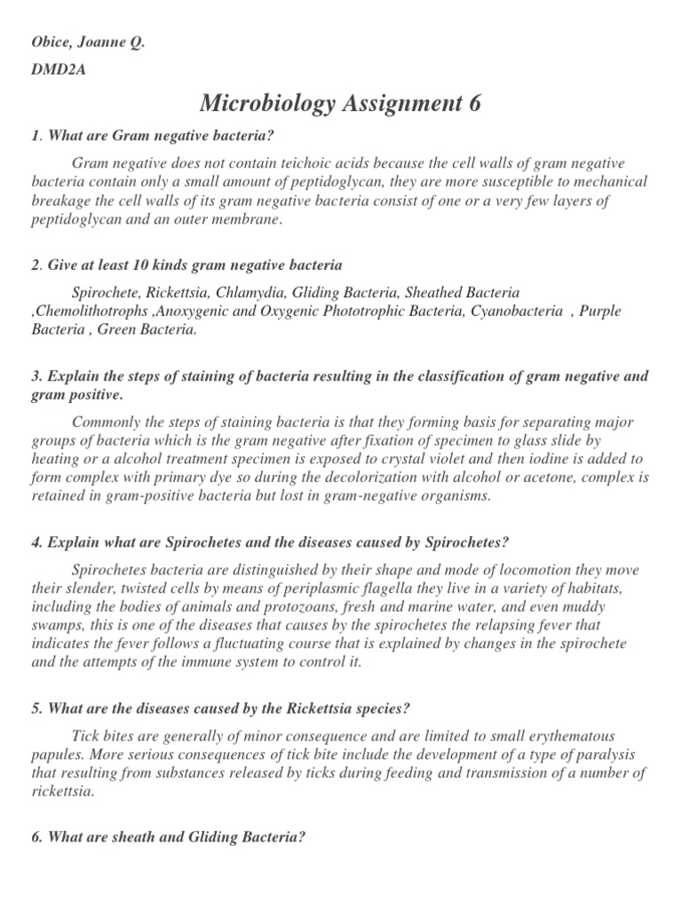Microbiology Assignment 6-Obice, Joanne Q. DMD2A | PDF | Bacteria ...