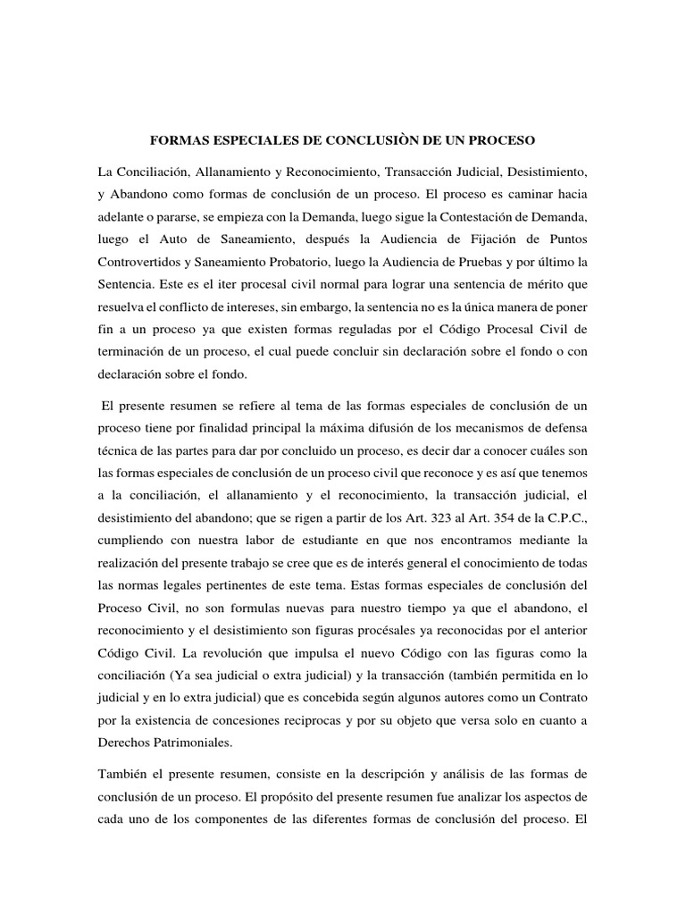 Formas Especiales de Conclusiòn de Un Proceso | PDF | Ley procesal ...