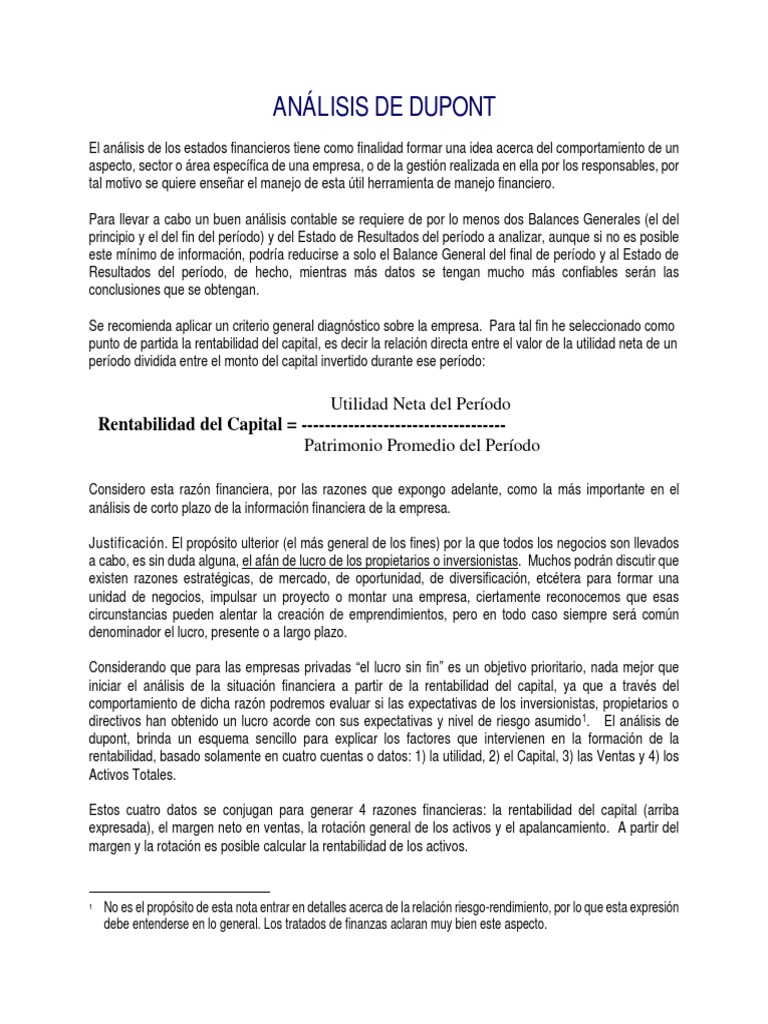 Análisis de Dupont | Descargar gratis PDF | Rentabilidad sobre recursos propios | Apalancamiento ...
