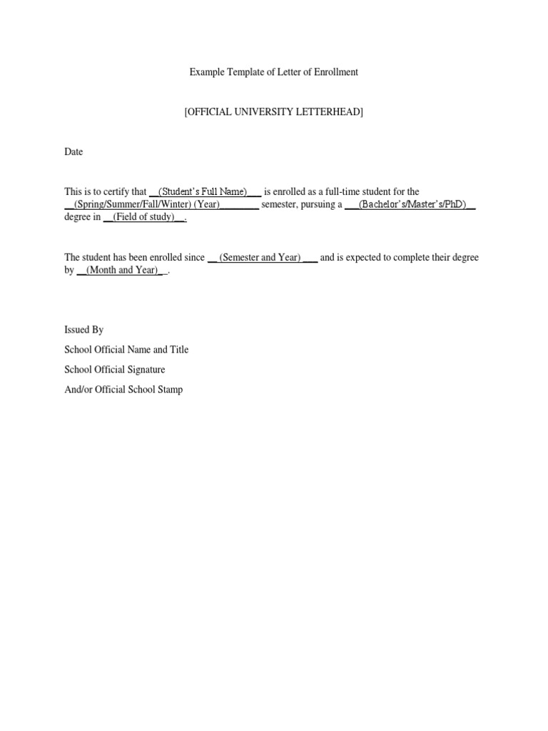 Template - Letter of Enrollment | PDF