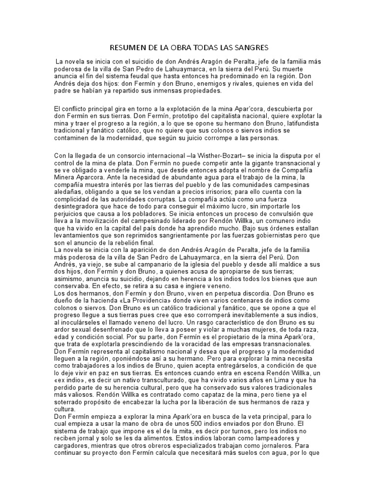 Resumen de La Obra Todas Las Sangres | PDF Resumen de La Obra Todas Las Sangres | PDF