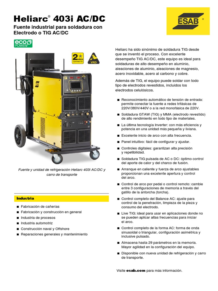 Heliarc 403i AC/DC: Fuente Industrial para Soldadura Con Electrodo o ...