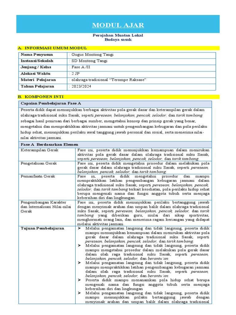 MODUL AJAR MULOK OLAHRAGA TRADISIONAL | PDF