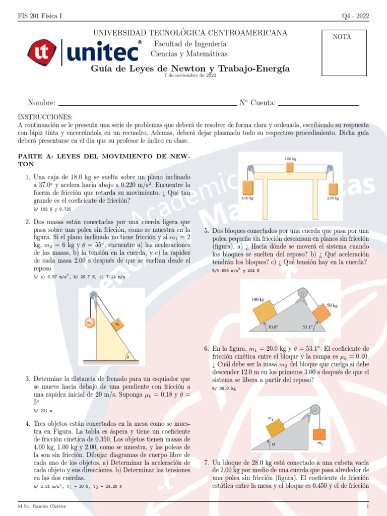 Guía de Leyes de Newton y Trabajo - Energía | PDF | Fricción | Las ...