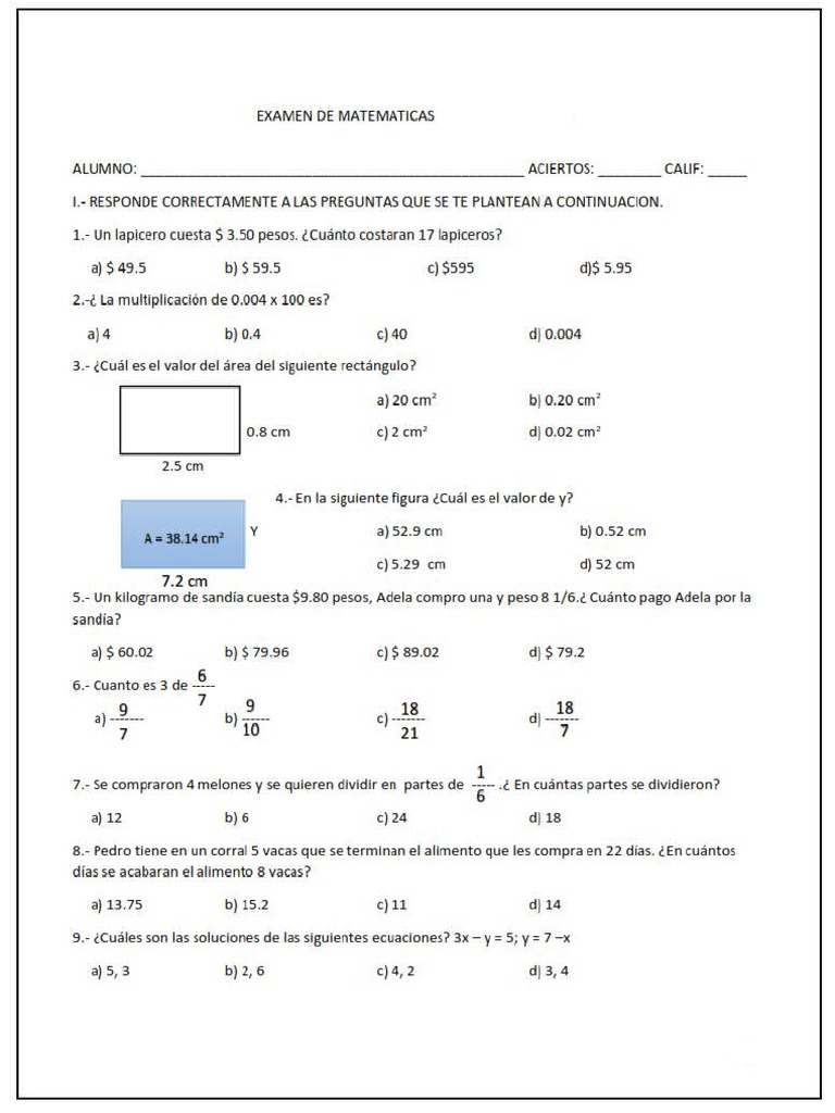 Examen Extraordinario Matematicas 2 Grado Secundaria | PDF