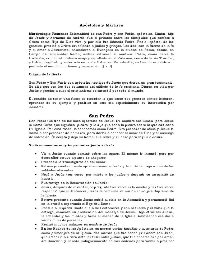 San Pedro y San Pablo: Apóstoles y Mártires | PDF | Pablo el apóstol ...