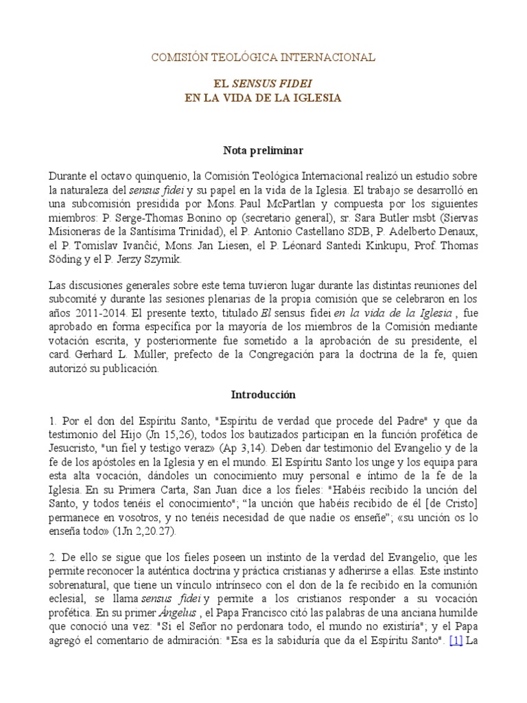 5 CTI El Sensus Fidei en La Vida de La Iglesia | PDF | Iglesia Católica ...
