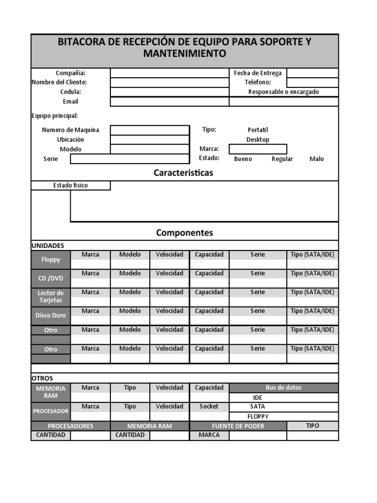 Bitacora Recepcion de Equipo - Editable | PDF | Equipo de oficina ...