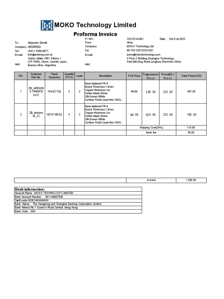 Moko Quotation For 5 Units Download Free Pdf Printed Circuit Board Materials Science