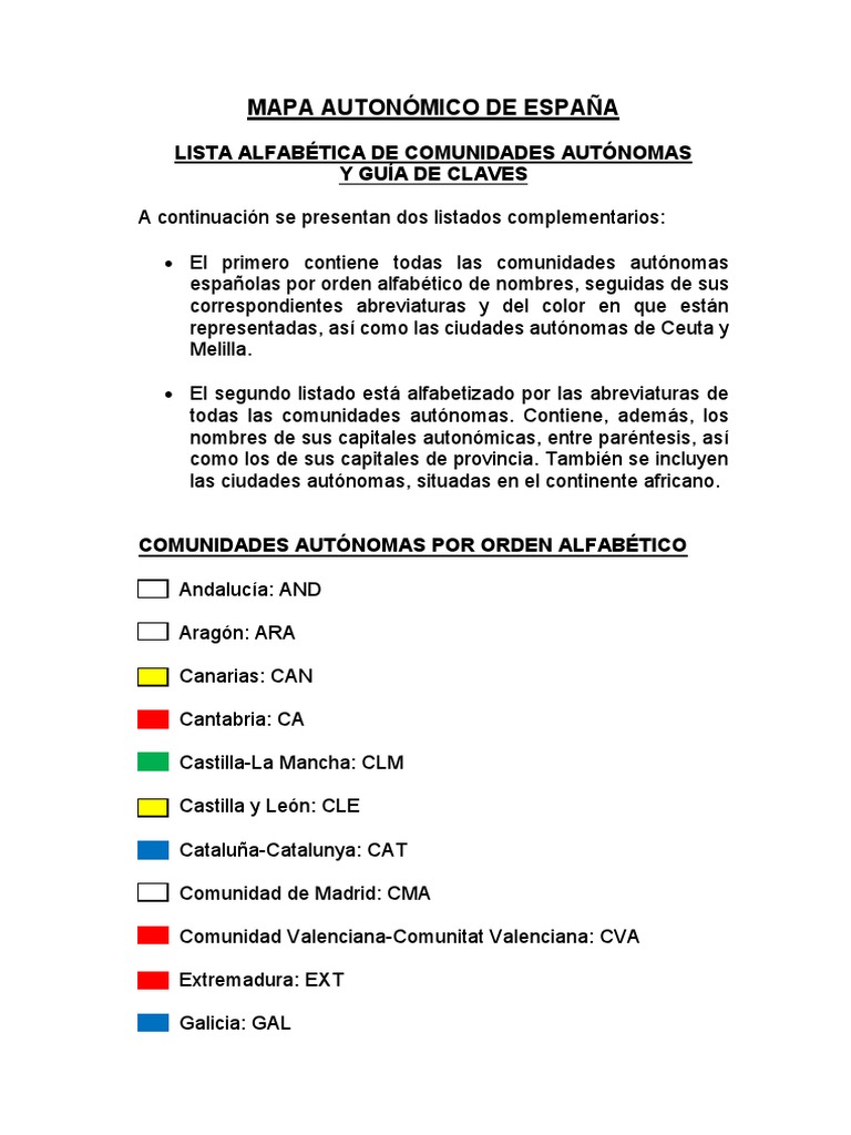 Mapa Autonomico de Espana | Descargar gratis PDF | Descentralización ...