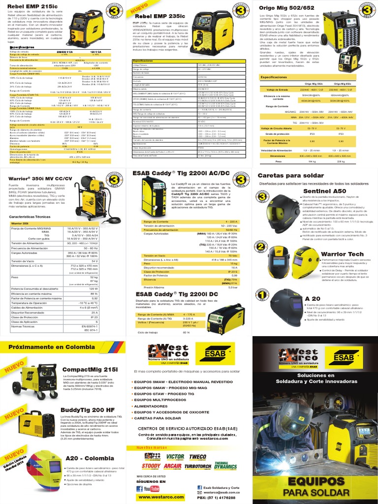 Catálogo de Equipos de Soldadura ESAB | PDF | Construcción | Soldadura