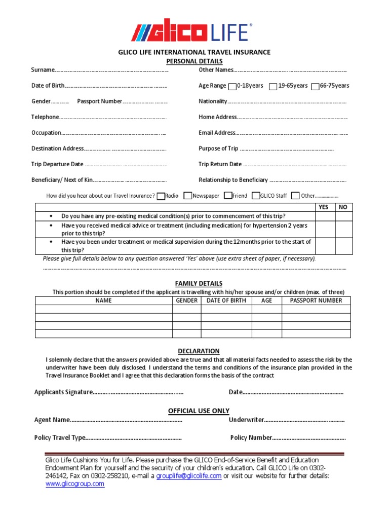 New Glico Travel Insurance Form For Both Regular & Family | PDF ...
