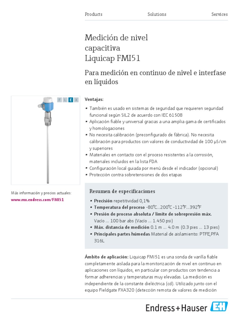 Sonda Liquicap FMI51: Medición Continua | PDF | Medición | Líquidos