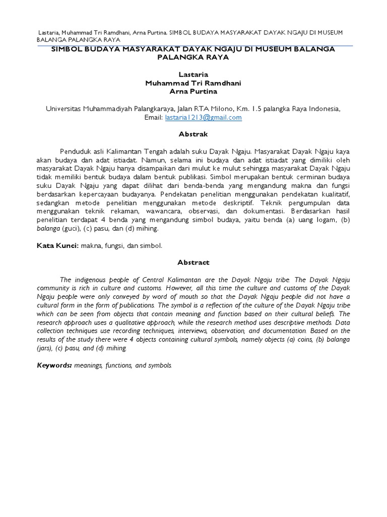 Simbol Budaya Dayak Ngaju di Museum Balanga | PDF