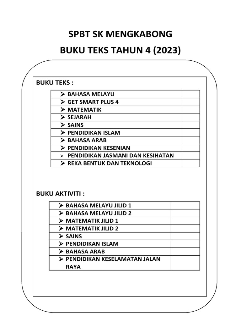 Check List Buku Teks Tahun1 2022 | PDF