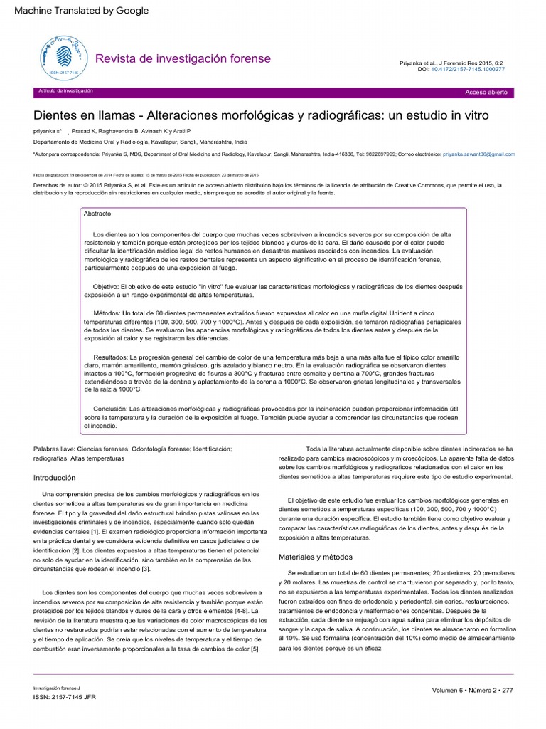 Teeth in Fire Morphologic and Radiographic Alterations An in Vitro ...