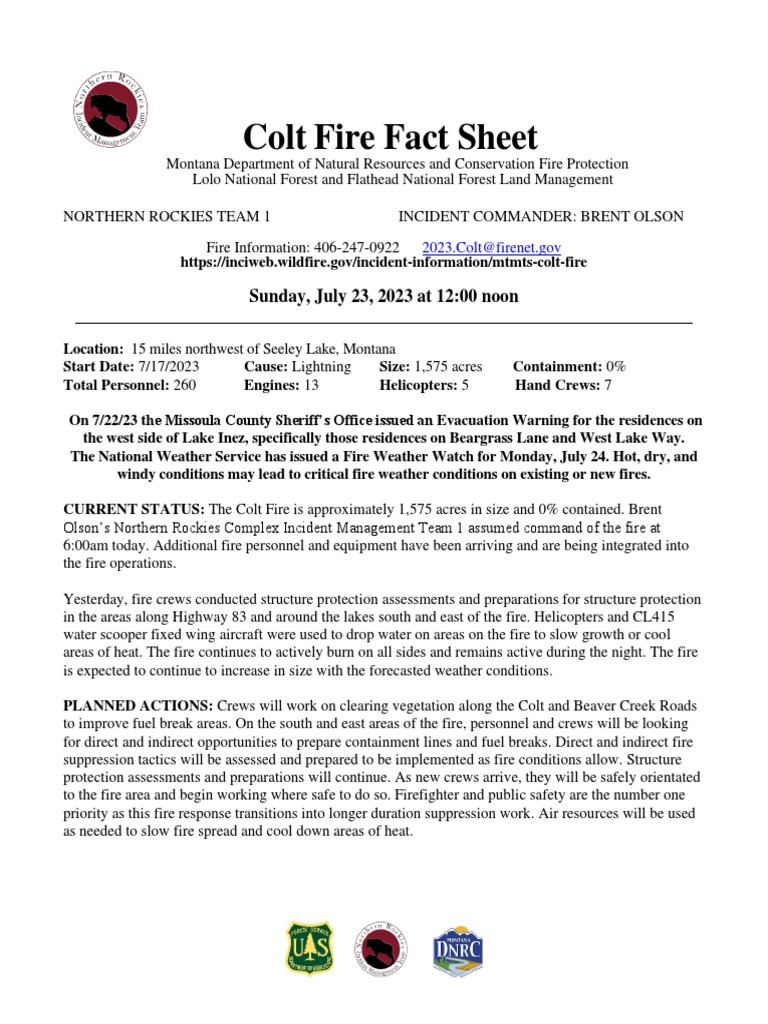 Colt Fire Fact Sheet - Final | PDF | Natural Hazards | Wildfire