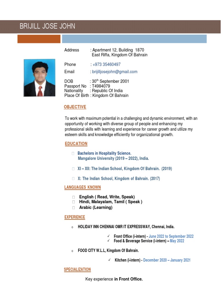 Brijill Jose John - CV 2022 BAH | PDF | Learning | Human Communication