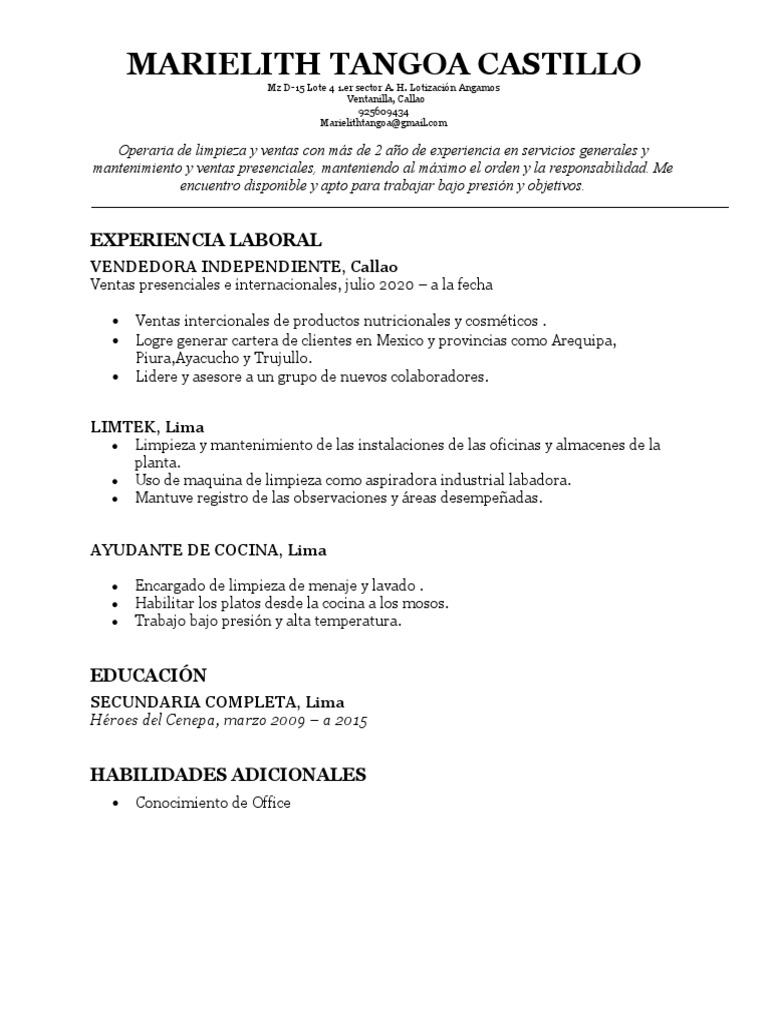 CV Marielith Tangoa | PDF | Negocios