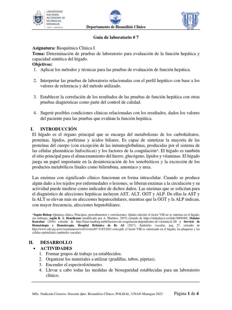 Guía Lab. 7 BC1 | PDF | Metabolismo | Hígado