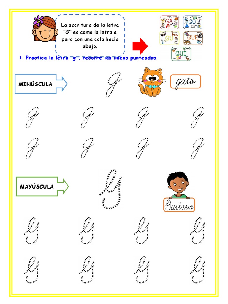 Práctica de la letra G en mayúscula y minúscula | PDF