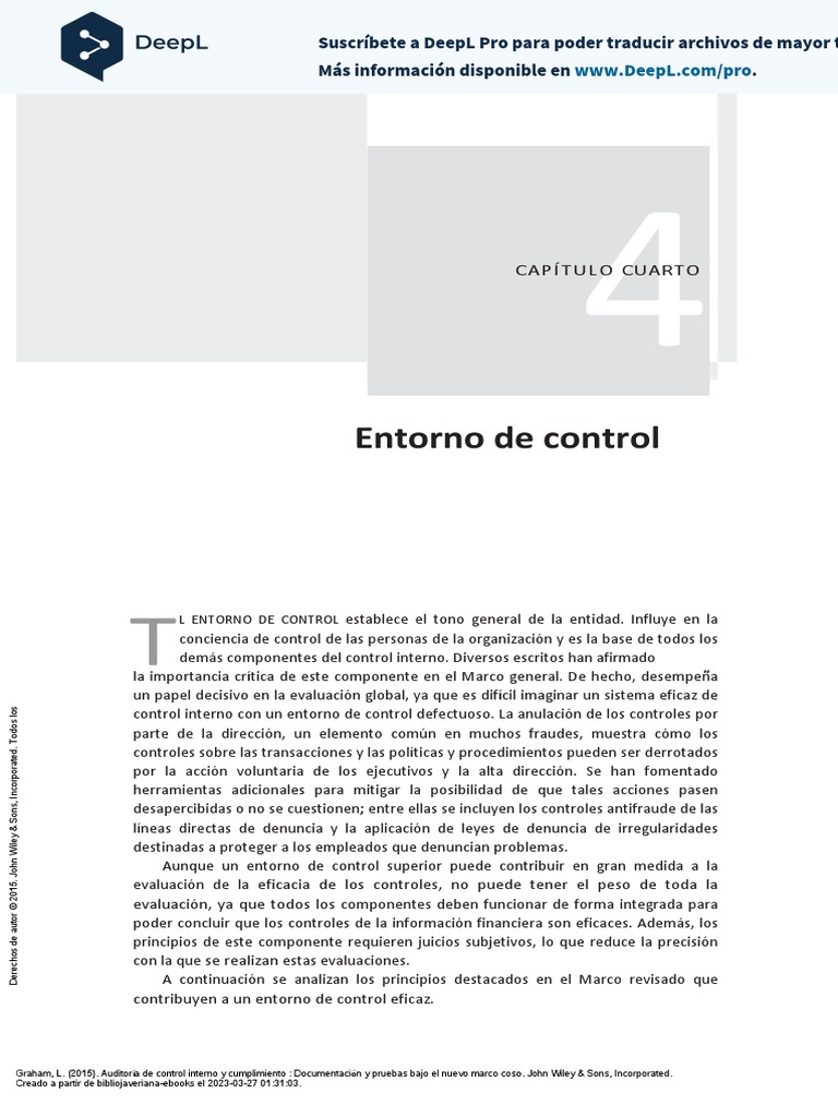 Internal Control Audit and Compliance Documentatio... - Chapter 4 Control Environment Es | PDF ...