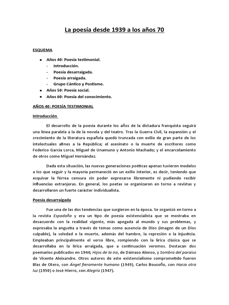 Evolución de la poesía en España (1939-1970) | PDF | Poesía ...