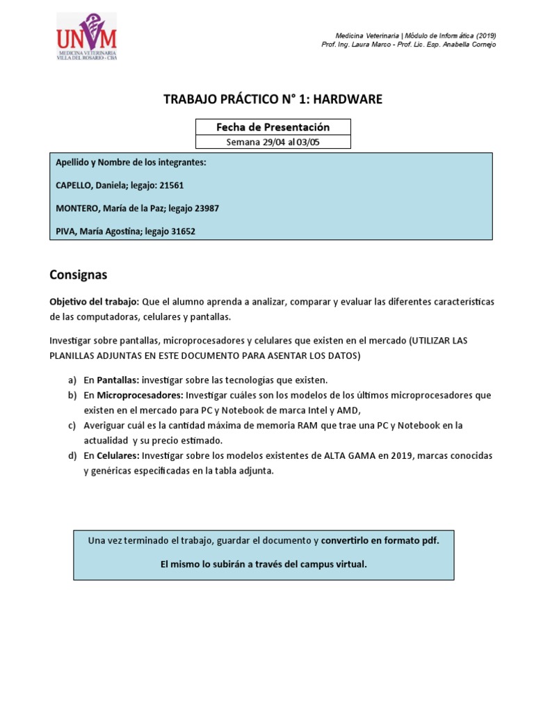TP - 1 Hardware Nuestro | PDF | Microprocesador | Hardware de la ...