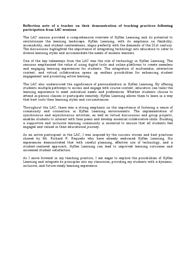 Object 8-Reflection-Notes-LAC | PDF | Learning | Teaching