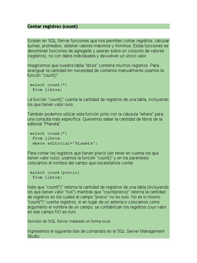 Contar Registros | PDF | SQL | Servidor SQL de Microsoft