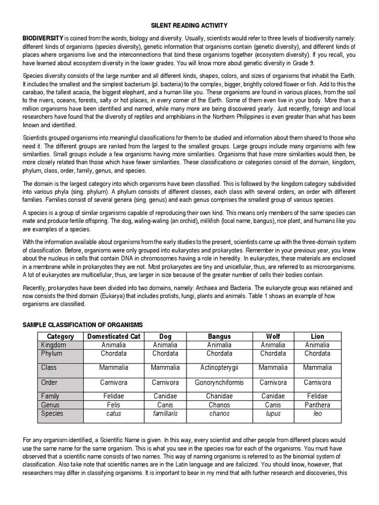 SILENT READING ACTIVITY Grade 8 Module 3 | PDF | Prokaryote | Eukaryotes