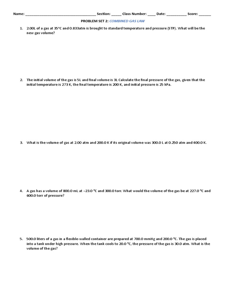 Quarter 4 Problem Set Combined and Avogadro | PDF | Gases | Metrology