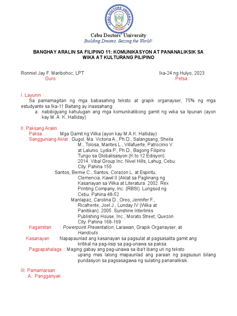 FIL11 - KPWKP - LP - Gamit NG Wika - Mr. Maribohoc | PDF