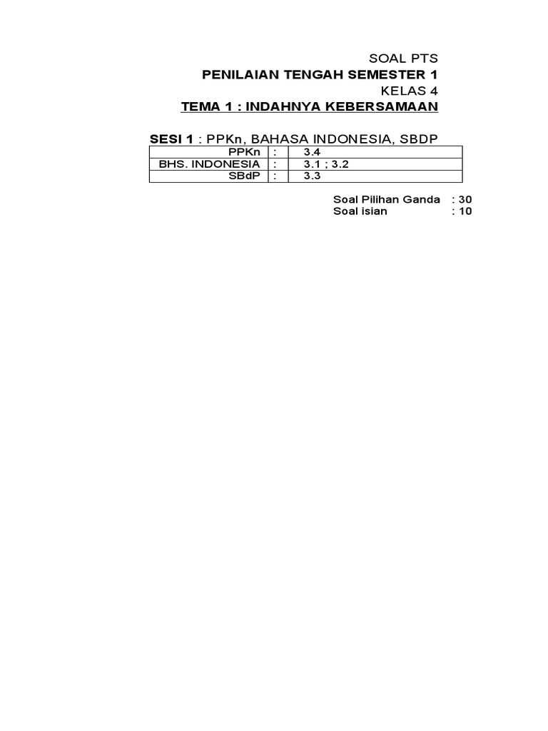 Soal PTS Kelas Iv | PDF