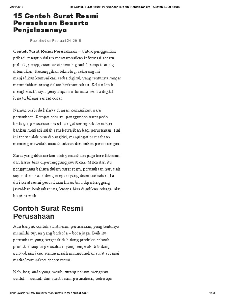 15 Contoh Surat Resmi Perusahaan Beserta Penjelasannya - Contoh Surat ...