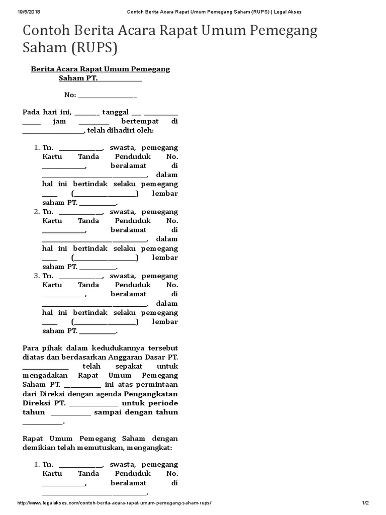 Contoh Berita Acara Rapat Umum Pemegang Saham (RUPS) - Legal Akses ...