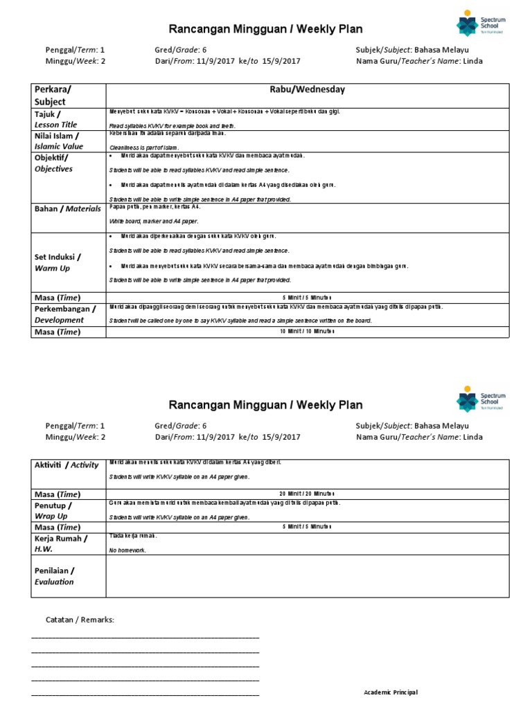 Lesson Plan BM Gred 6 W 2 | PDF | Karier & Perkembangan | Kajian Bahasa Asing