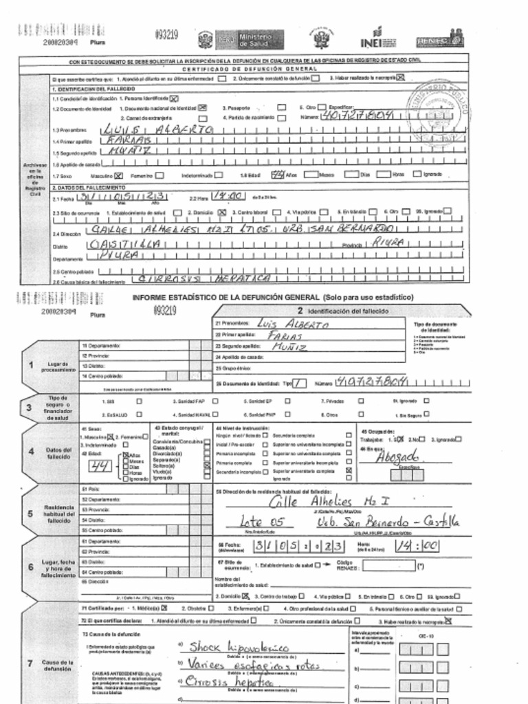 Modelo - Certificado de Defunción | PDF