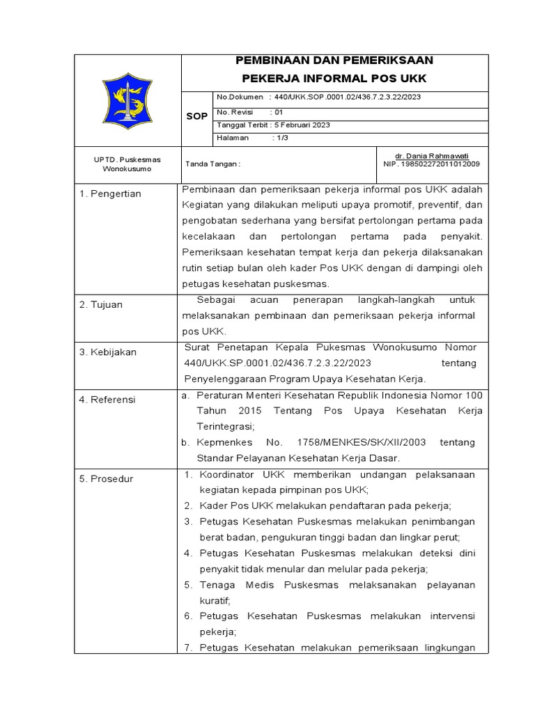 Sop Pembinaan Dan Pemeriksaan Pekerja Informal Pos Ukk | PDF