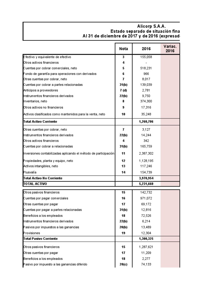 EE - FF Alicorp SAA - Modelo | PDF | Rentabilidad sobre recursos propios | Business