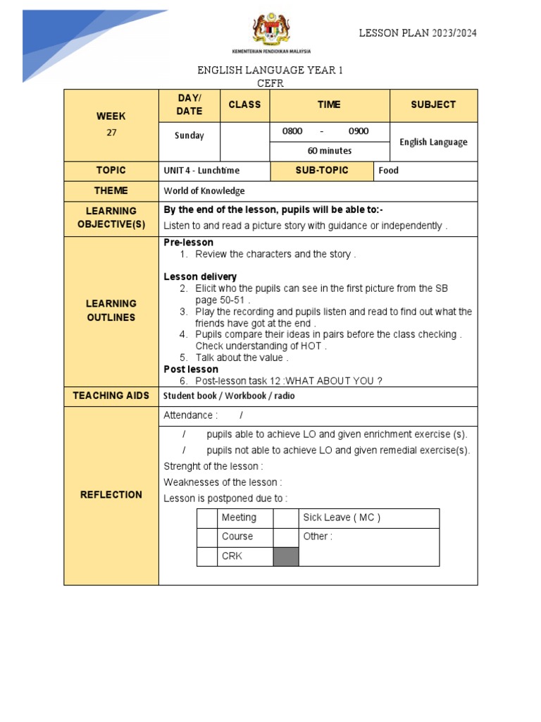 English Lesson Plan | PDF | Lesson Plan | Teachers