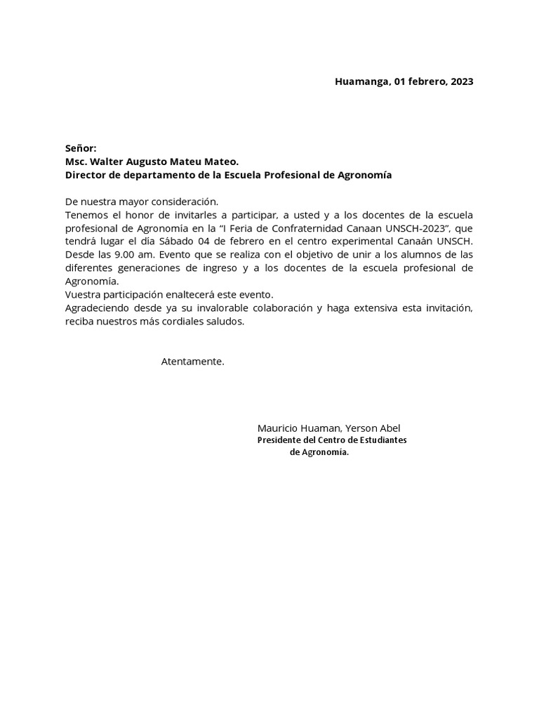 Carta de Invitacion Feria | PDF