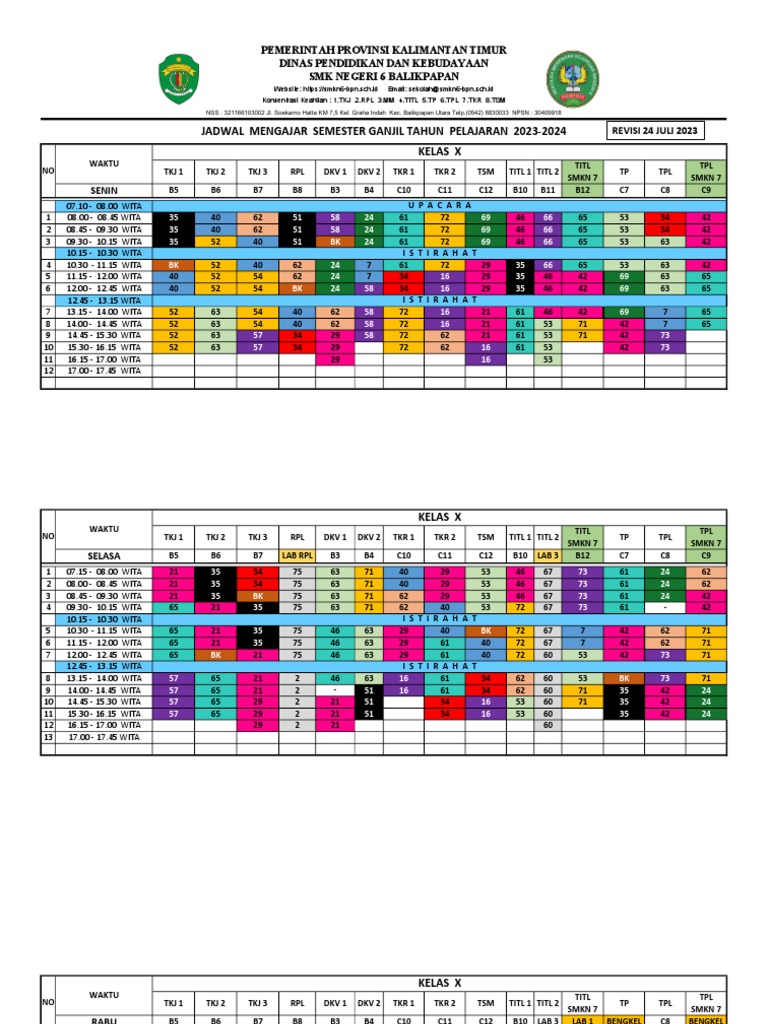 Jadwal KBM Semester Ganjil 2023-2024 Revisi 240723 | PDF