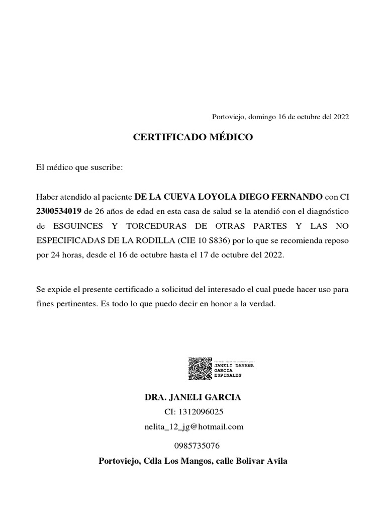 CERTIFICADO MEDICO Diego de La Cueva-Signed | PDF