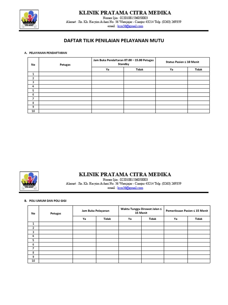 Daftar Tilik Pelayanan Mutu | PDF
