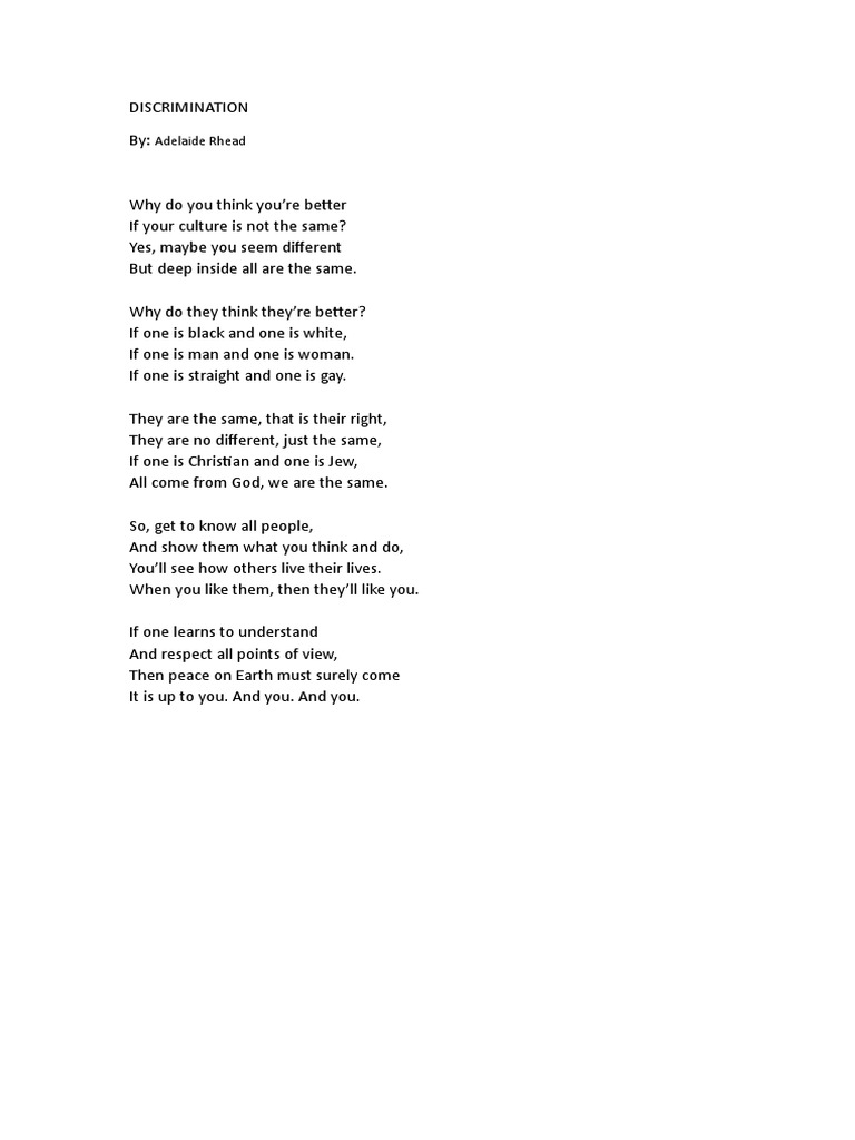 Discrimination Poem | PDF