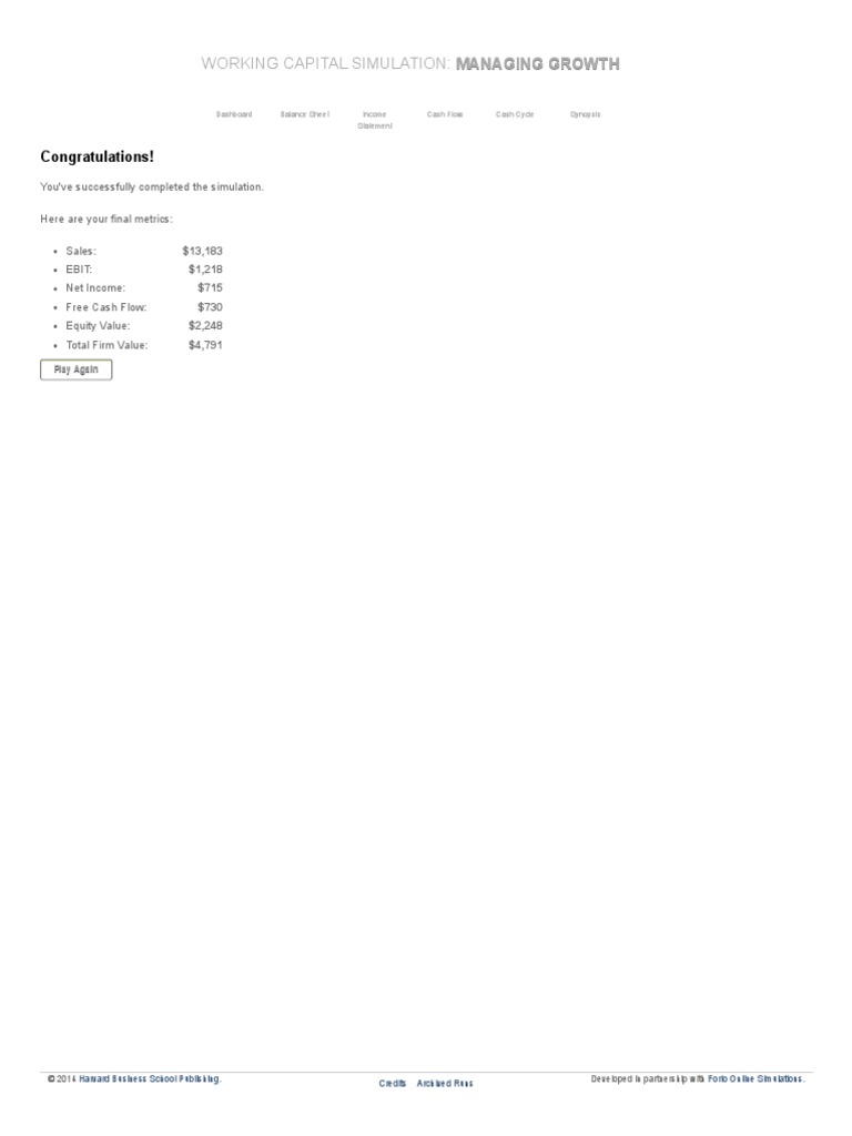 Working Capital Simulation - Managing Growth 2 | PDF | Business