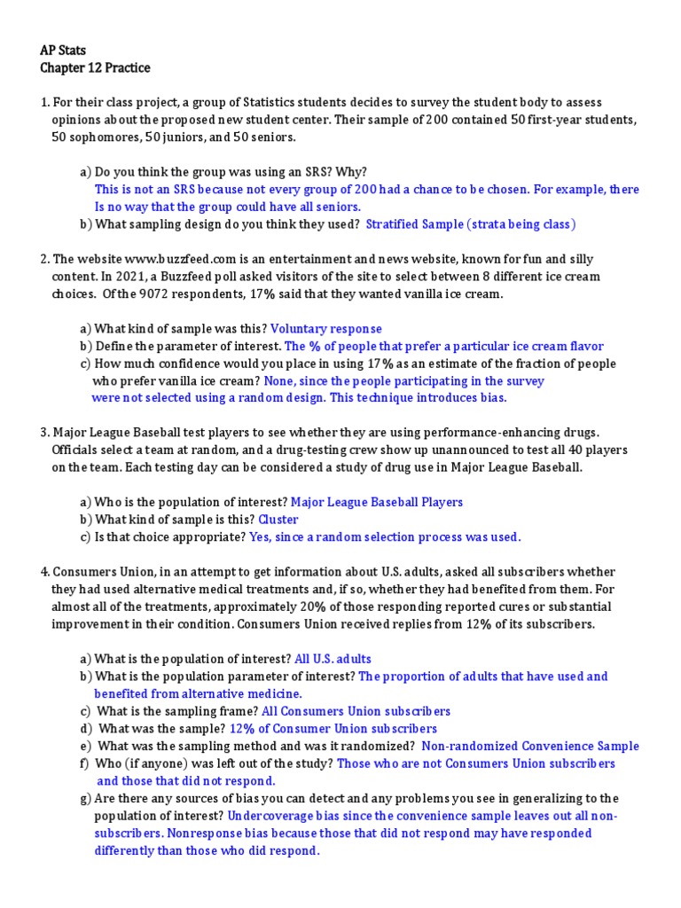 BVD6E CH12 PracticeKey_-1127714011 | PDF | Sampling (Statistics) | Survey Methodology